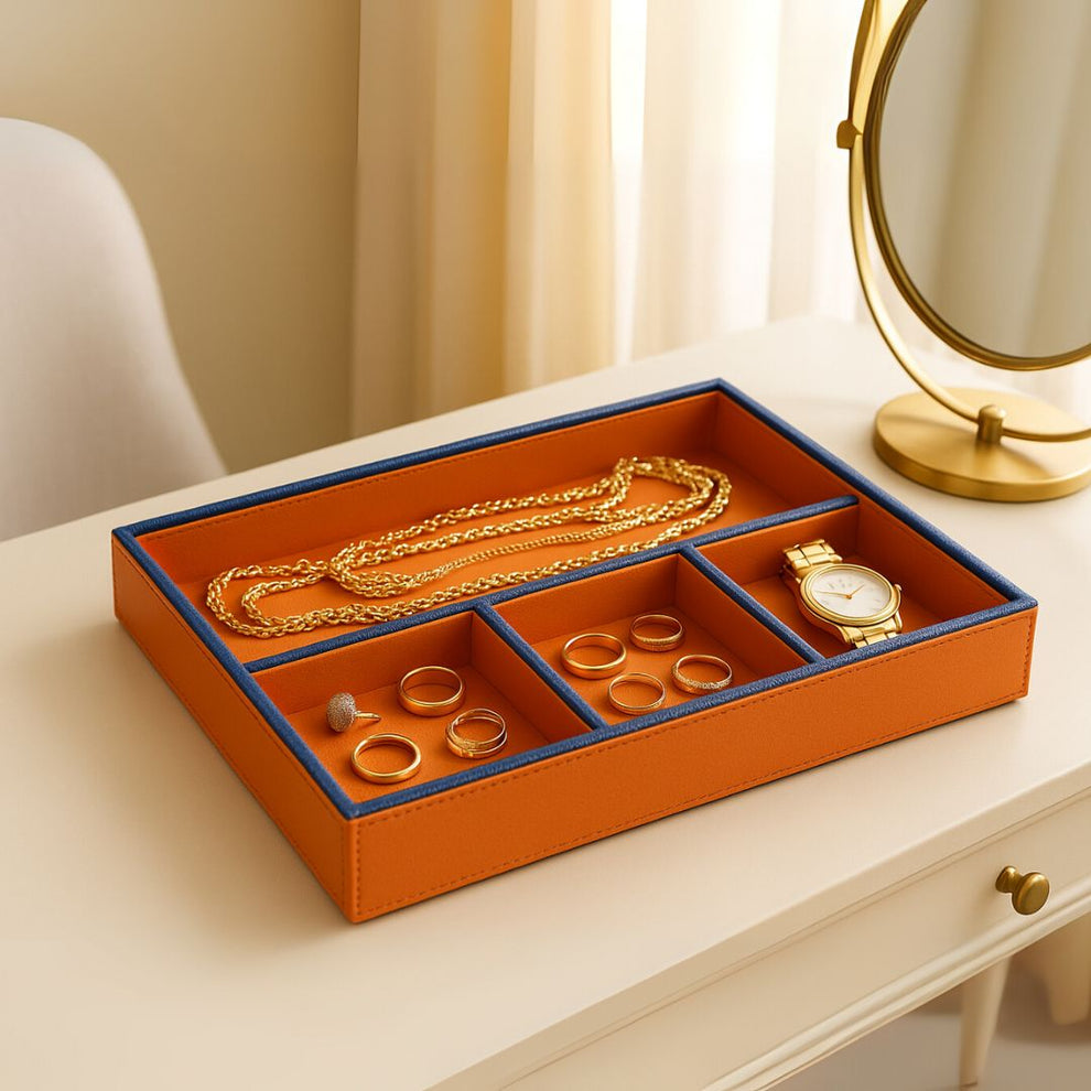 Orange Faux Leather 4-Slot Stack Tray - Luxurious Organization ...