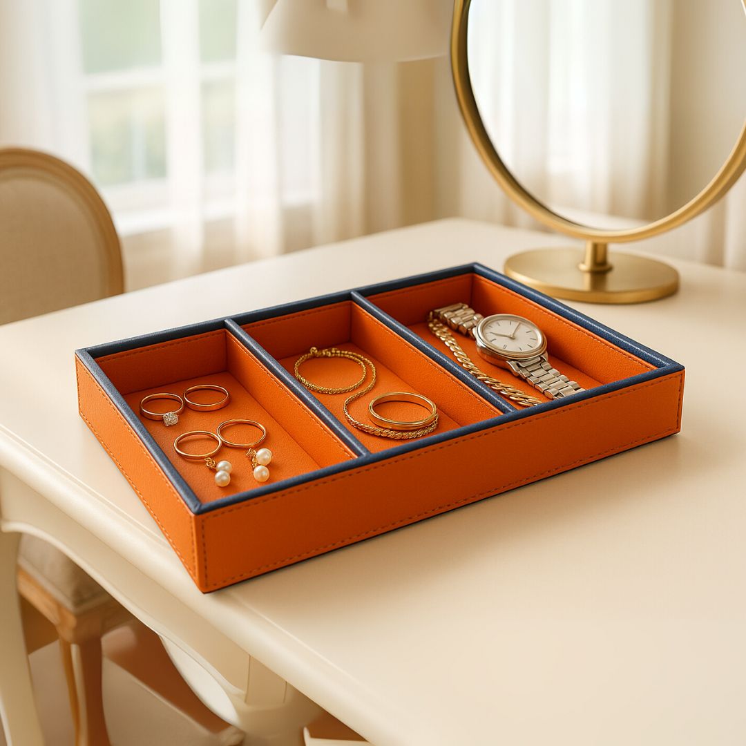 Orange Faux Leather Slot of 3 Stack Tray - LuxeCrafts – casabotanical