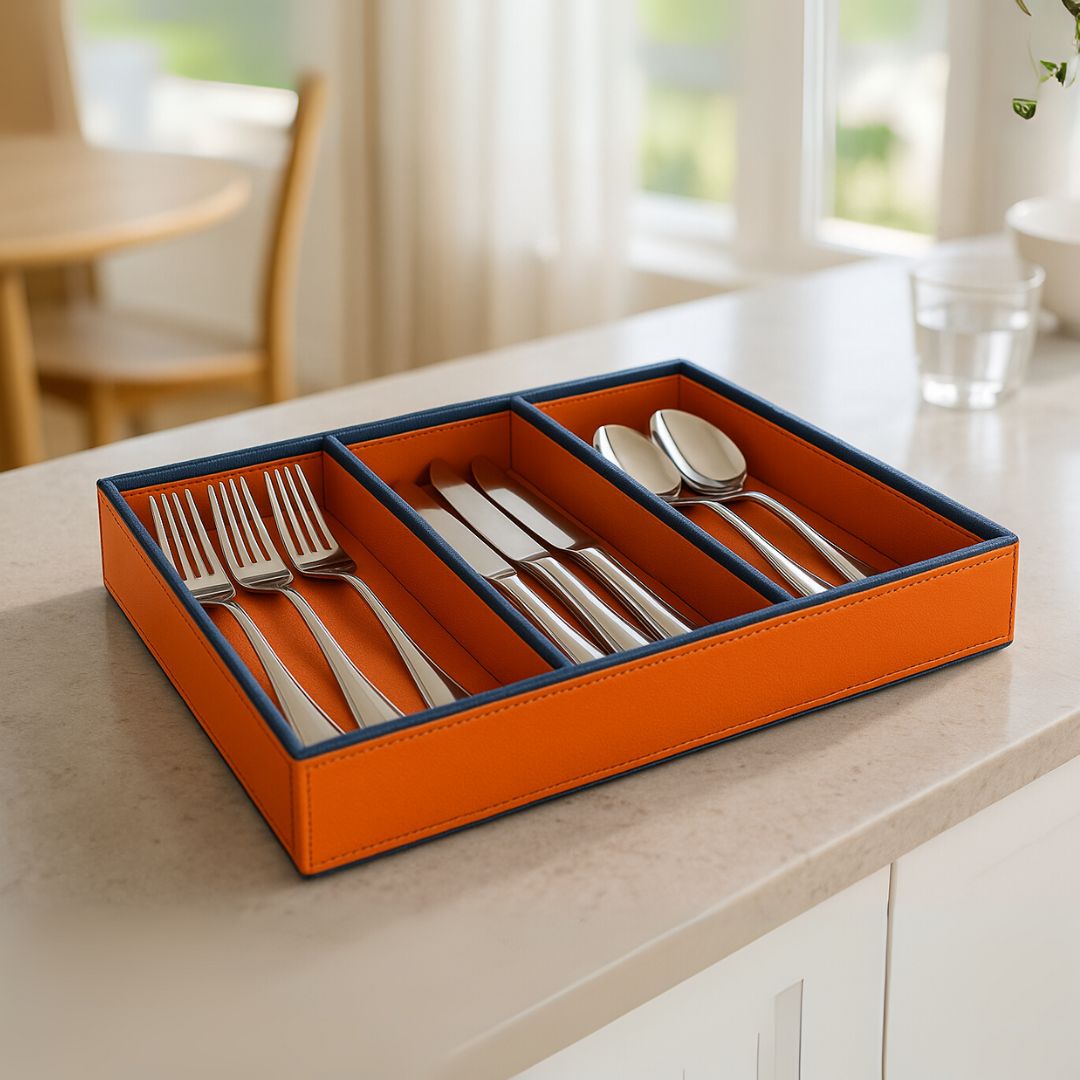 Orange Faux Leather Slot of 3 Stack Tray - LuxeCrafts – casabotanical